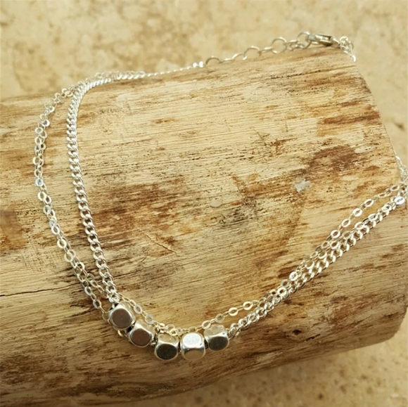 Jewelry | Silver 3 Strand Anklet With Silver Cubes | Poshmark
